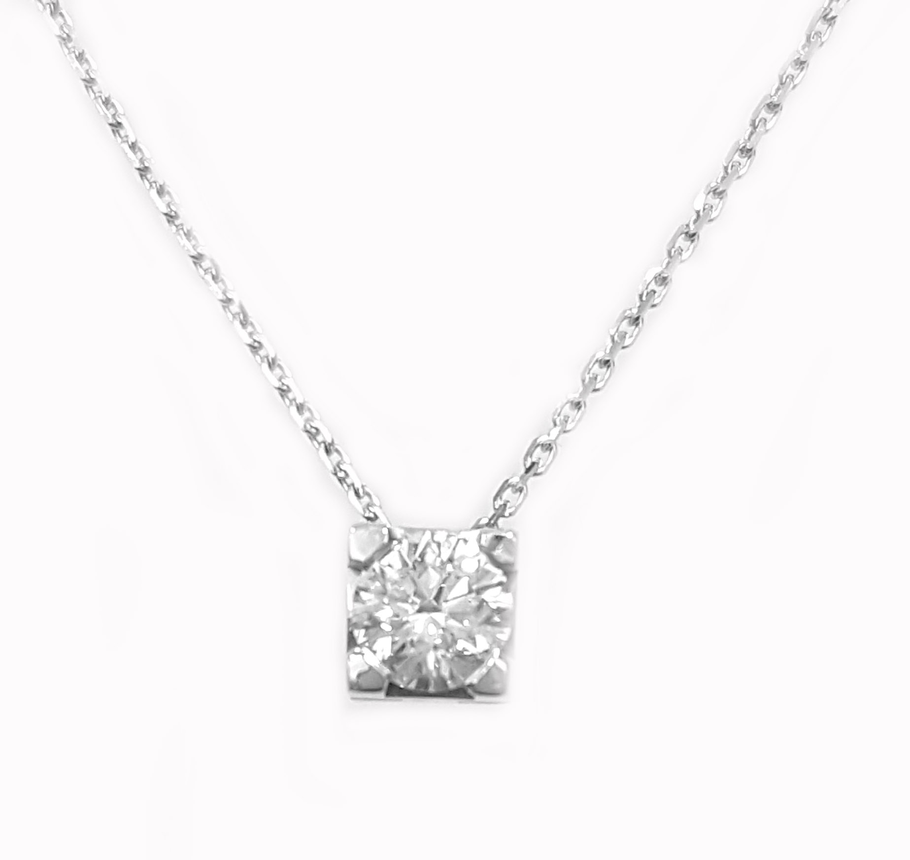 Collier solitaire diamant chaton or blanc Réf. 1459