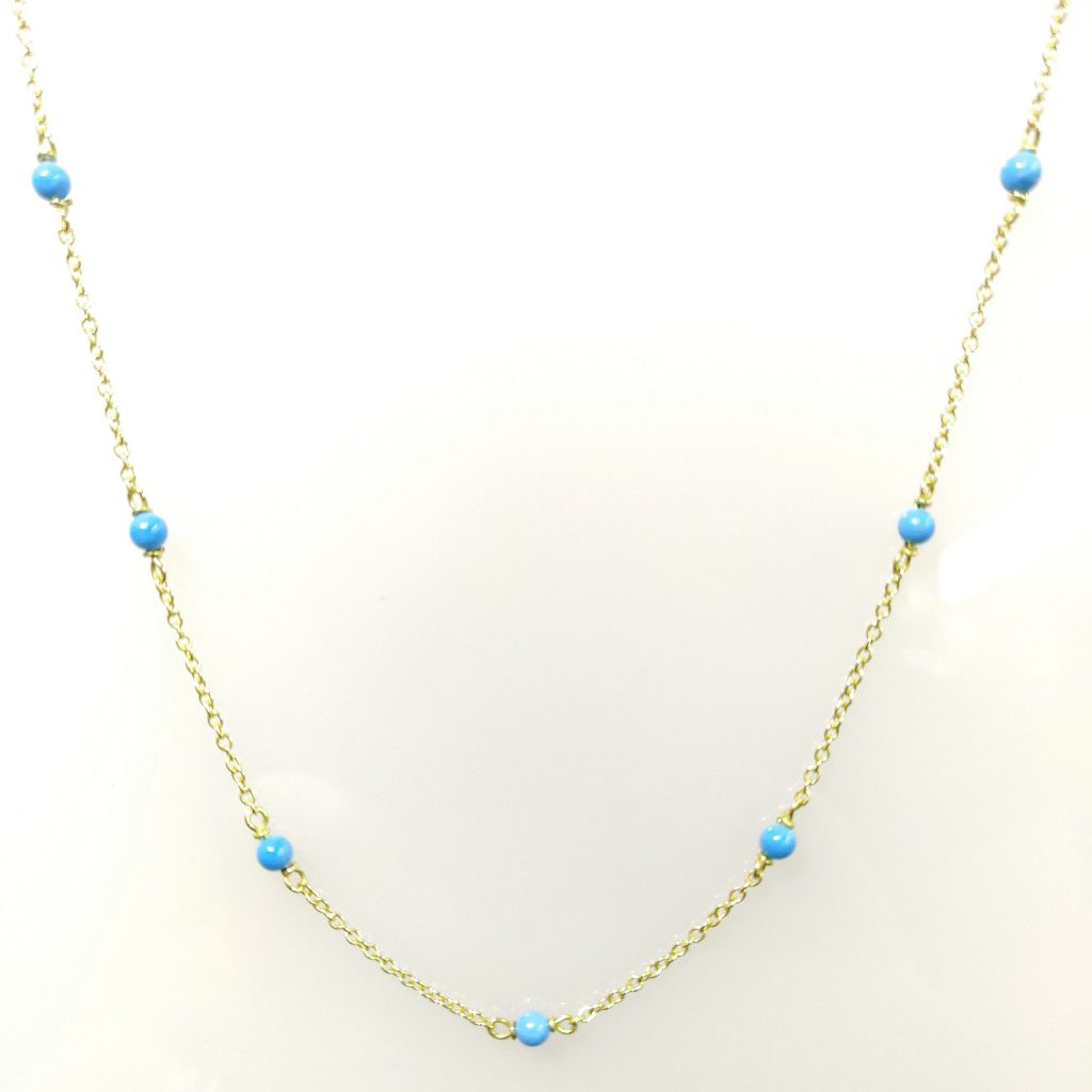 Collier or jaune perles Turquoises Réf. 1691